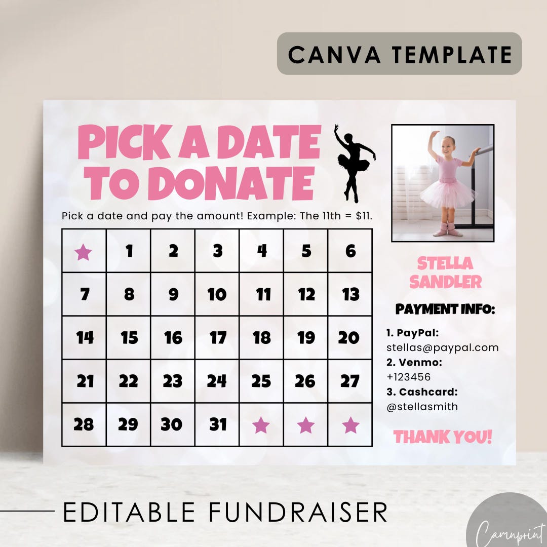 Dance Calendar Fundraiser, Dance Fundraiser Editable Canva Template ...