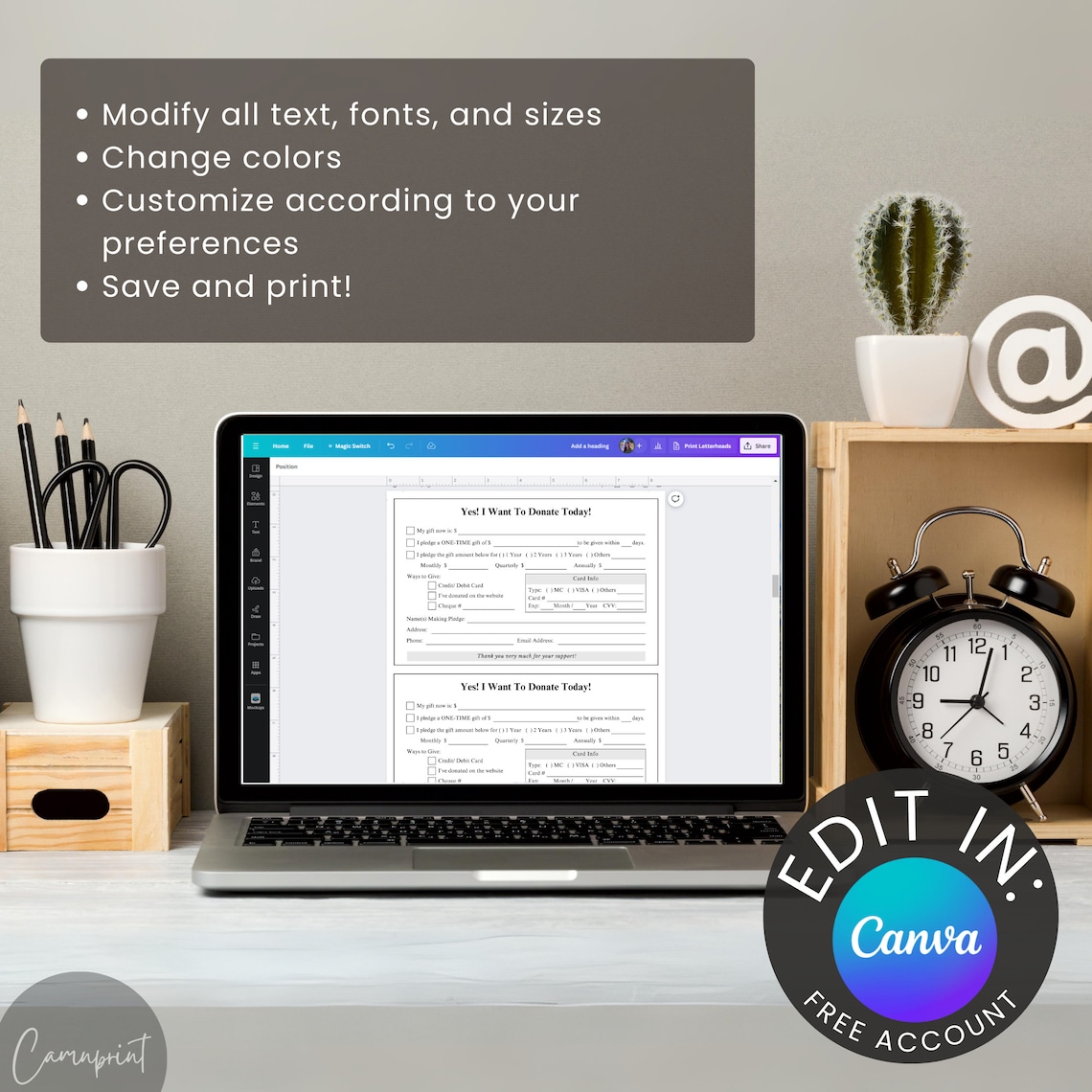 Editable Donation Card Printable Pledge Form, Donation Form, Donation ...