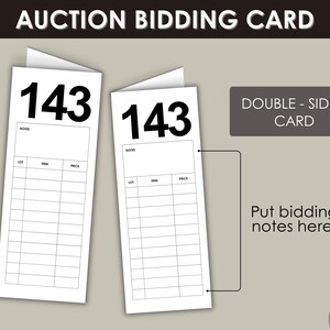 Auction Bid Card Printable Numbered Cards With Notes, Auction Printable ...