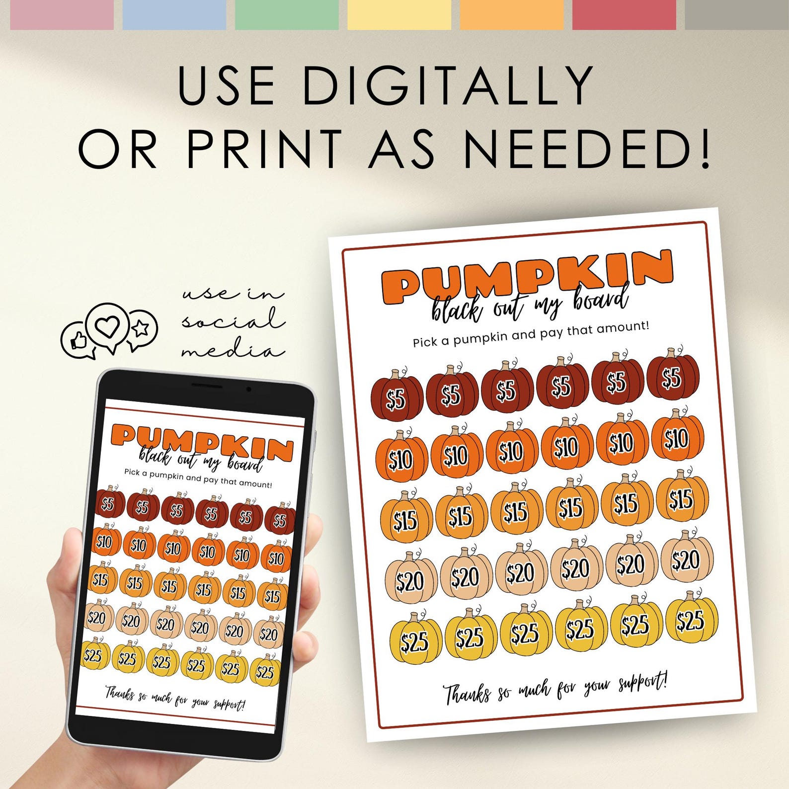 Fall Fundraiser Blackout Board, Halloween Fundraiser Printable Pumpkin ...