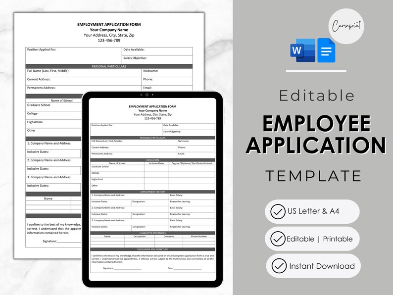 Employment Application, Employee Application Form, Job Application ...