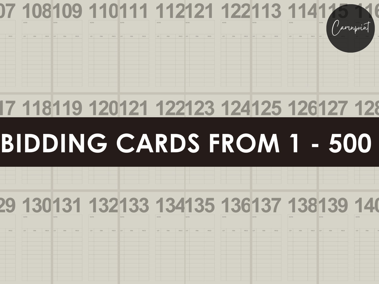 Auction Bid Card Printable Bid Cards With Notes, Numbered Card ...