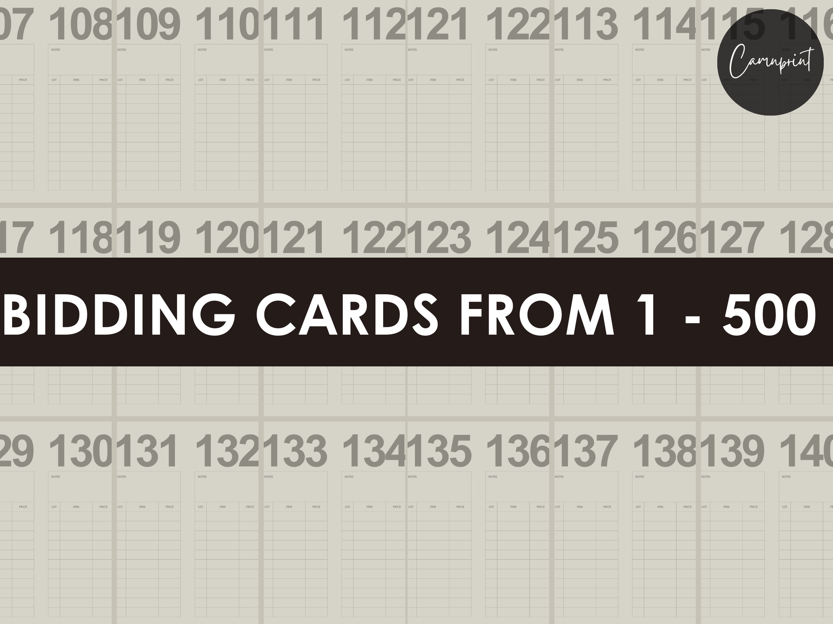 Auction Bid Card Printable Bid Cards With Notes, Numbered Card ...