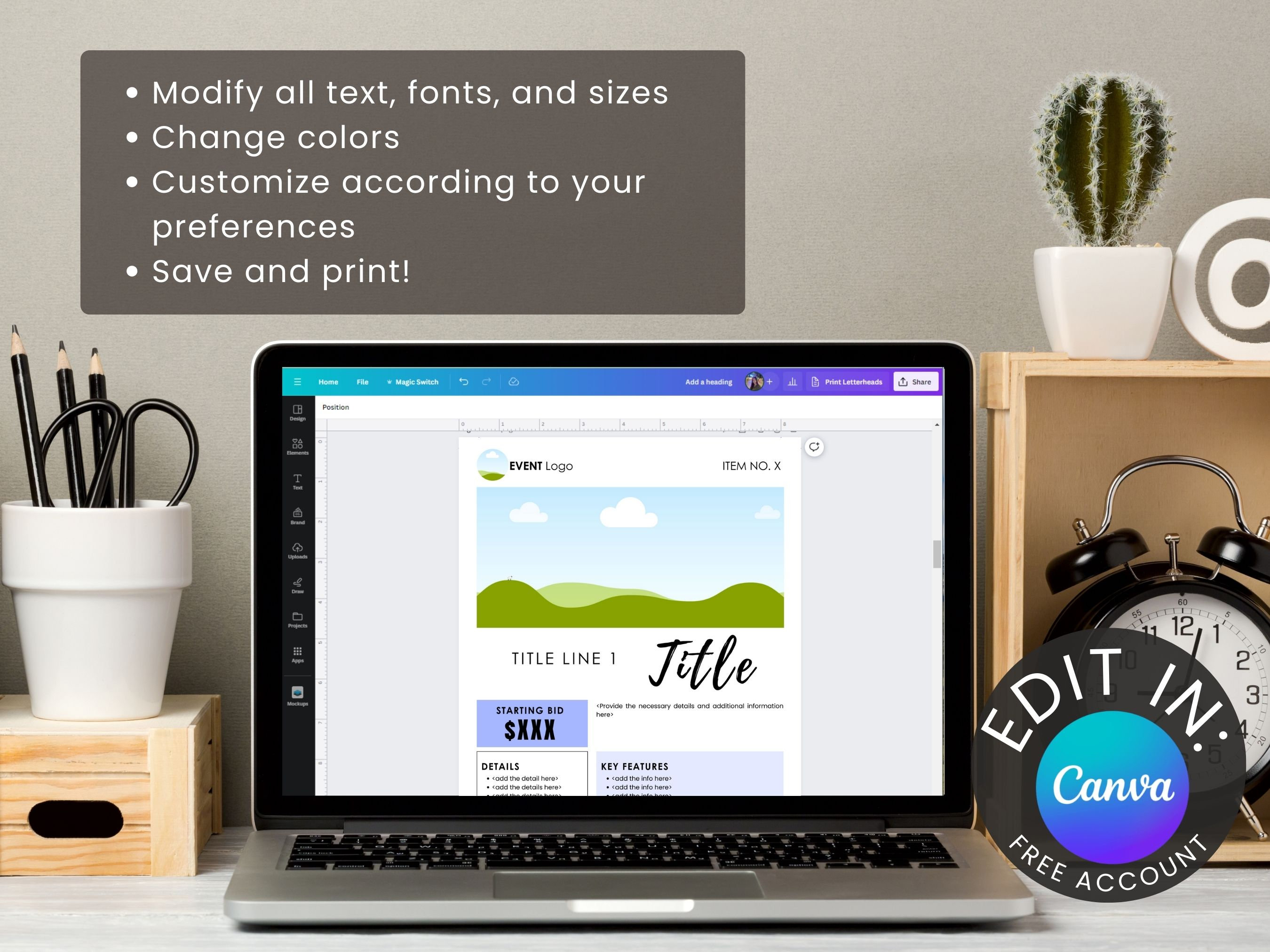 Editable Silent Auction Item Description Sheet, Auction Info Sheet ...