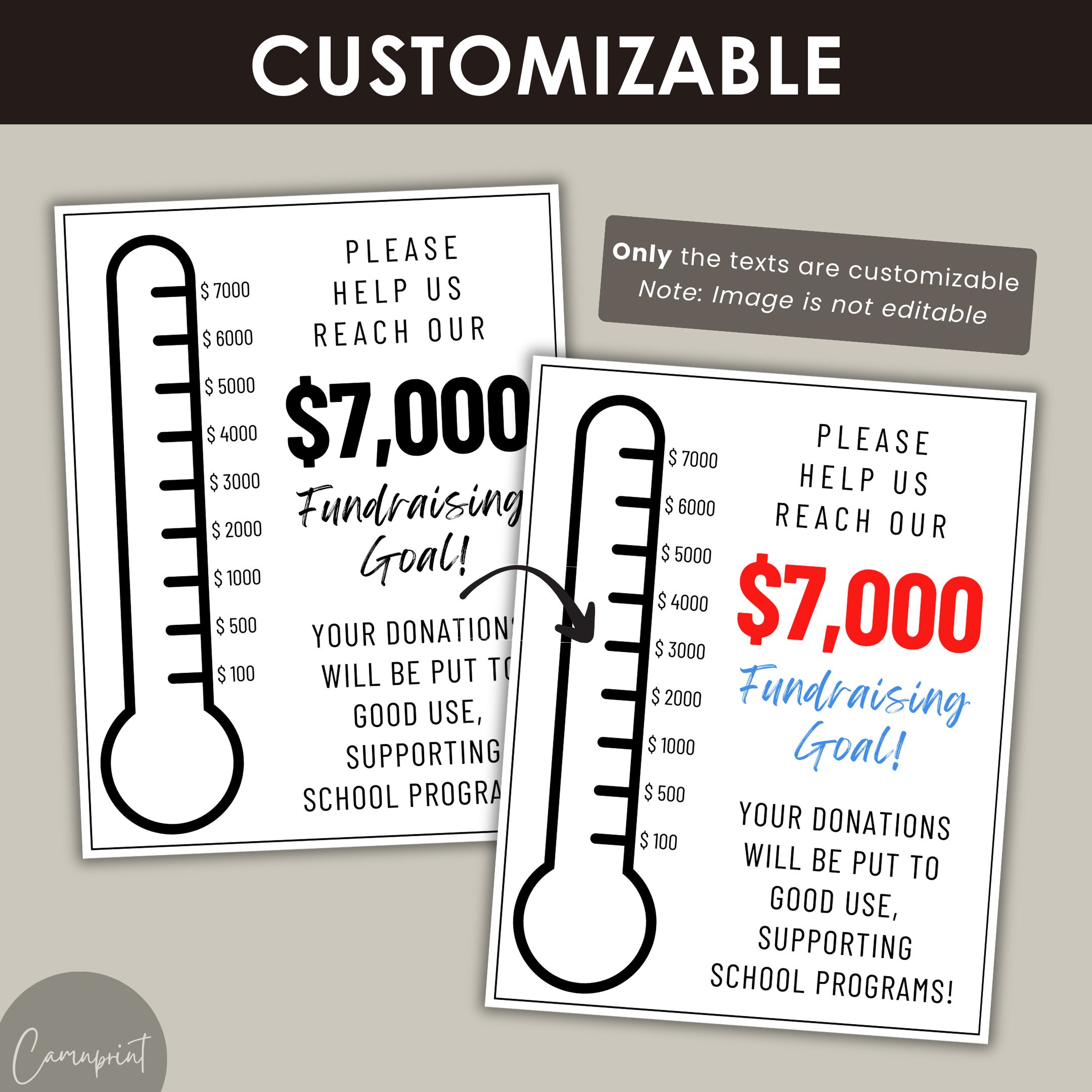 Fundraising Thermometer for Nonprofit Fundraiser Tracker, Fundraising ...