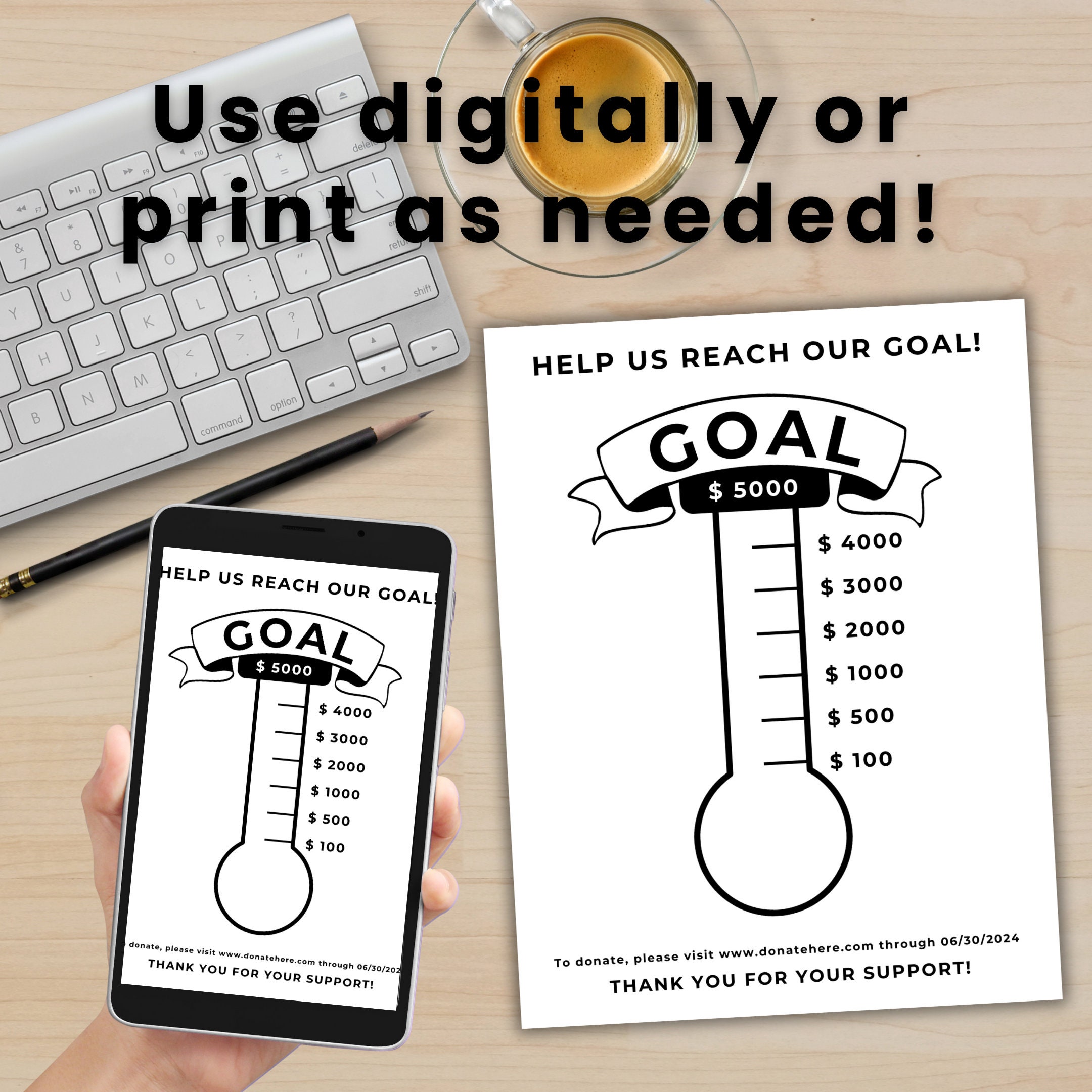 Fundraising Thermometer for Nonprofit Fundraiser Tracker, Fundraising ...