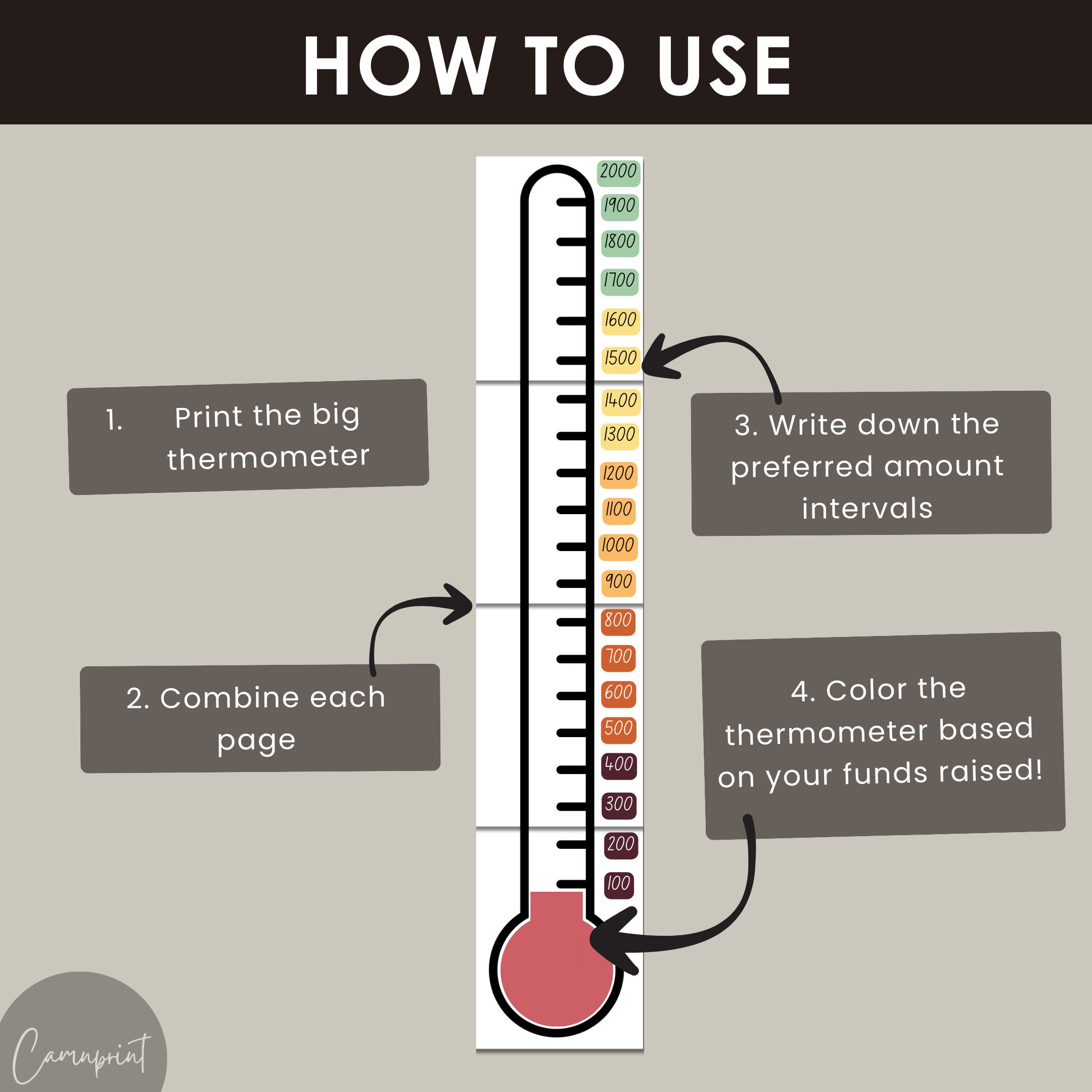 Printable Really Big Goal Fundraising Thermometer for Nonprofit ...