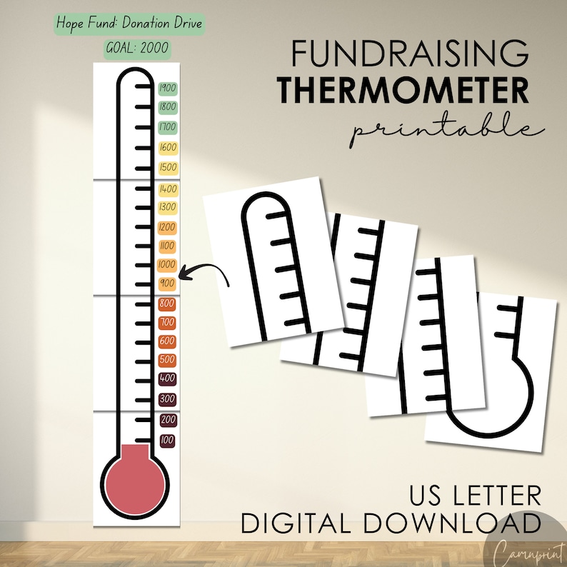 Printable Really Big Goal Fundraising Thermometer for Nonprofit ...