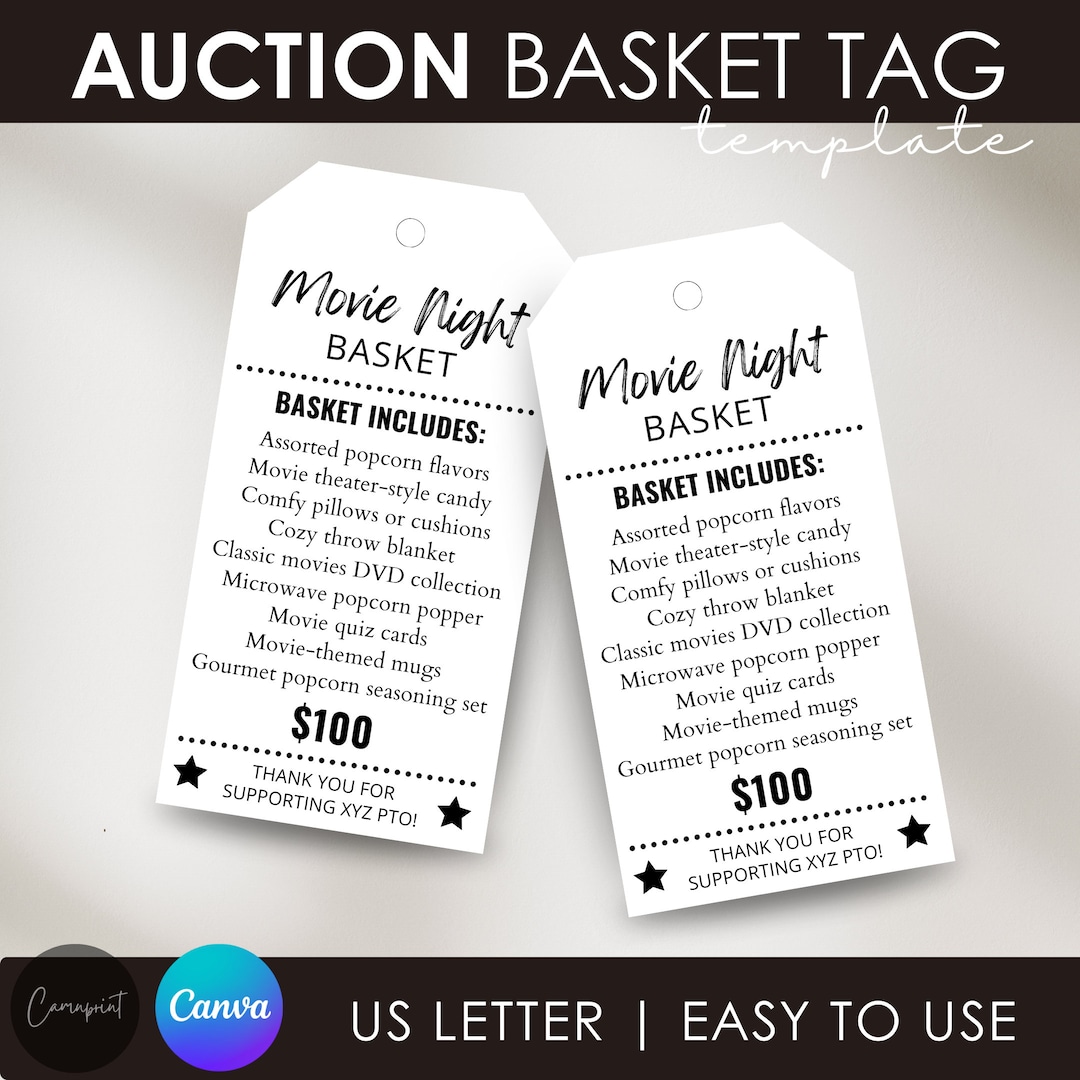 Silent Auction Basket Tags Editable Auction Template for Fundraising ...
