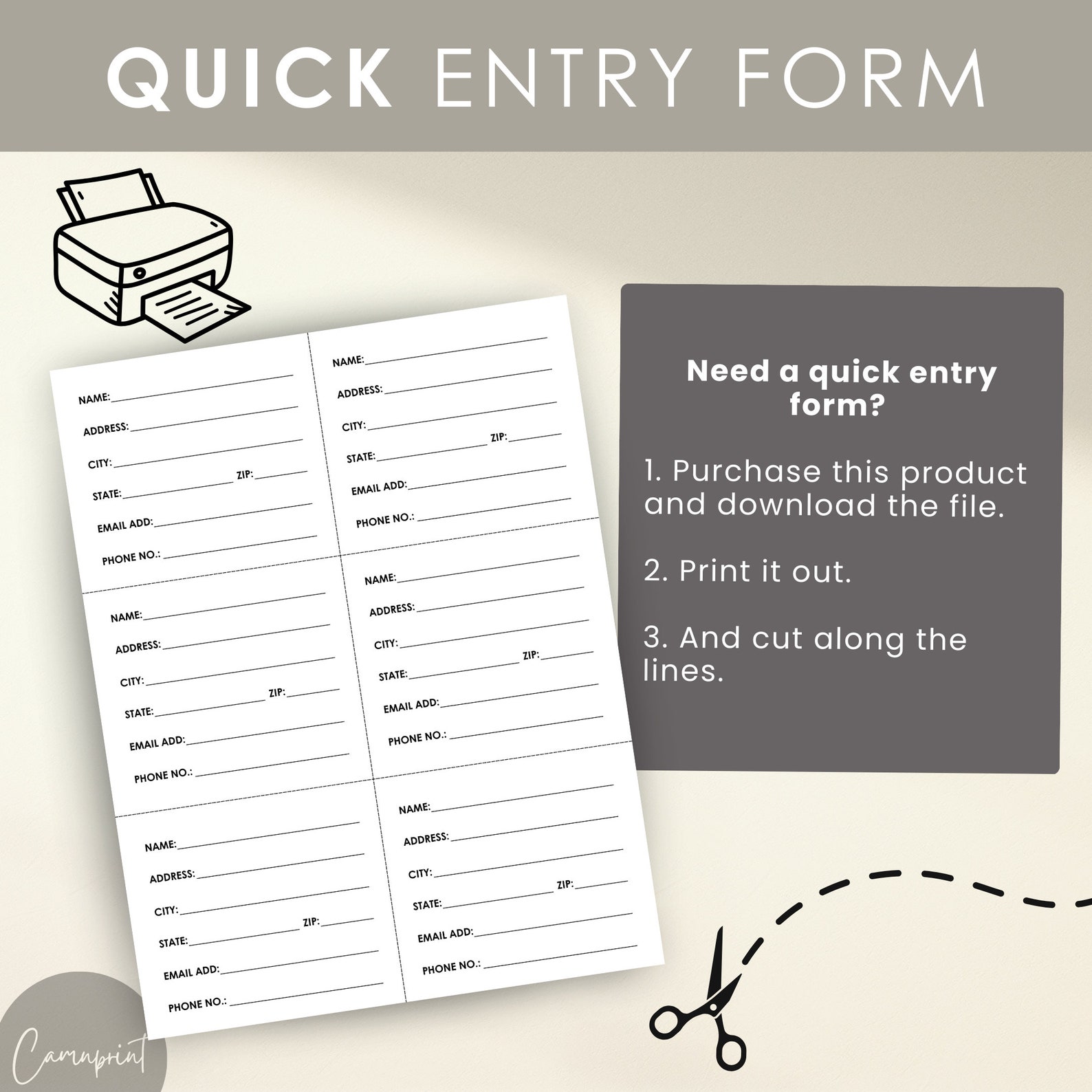 Entry Form Printable Enter to Win Form for School Auction Nonprofit ...