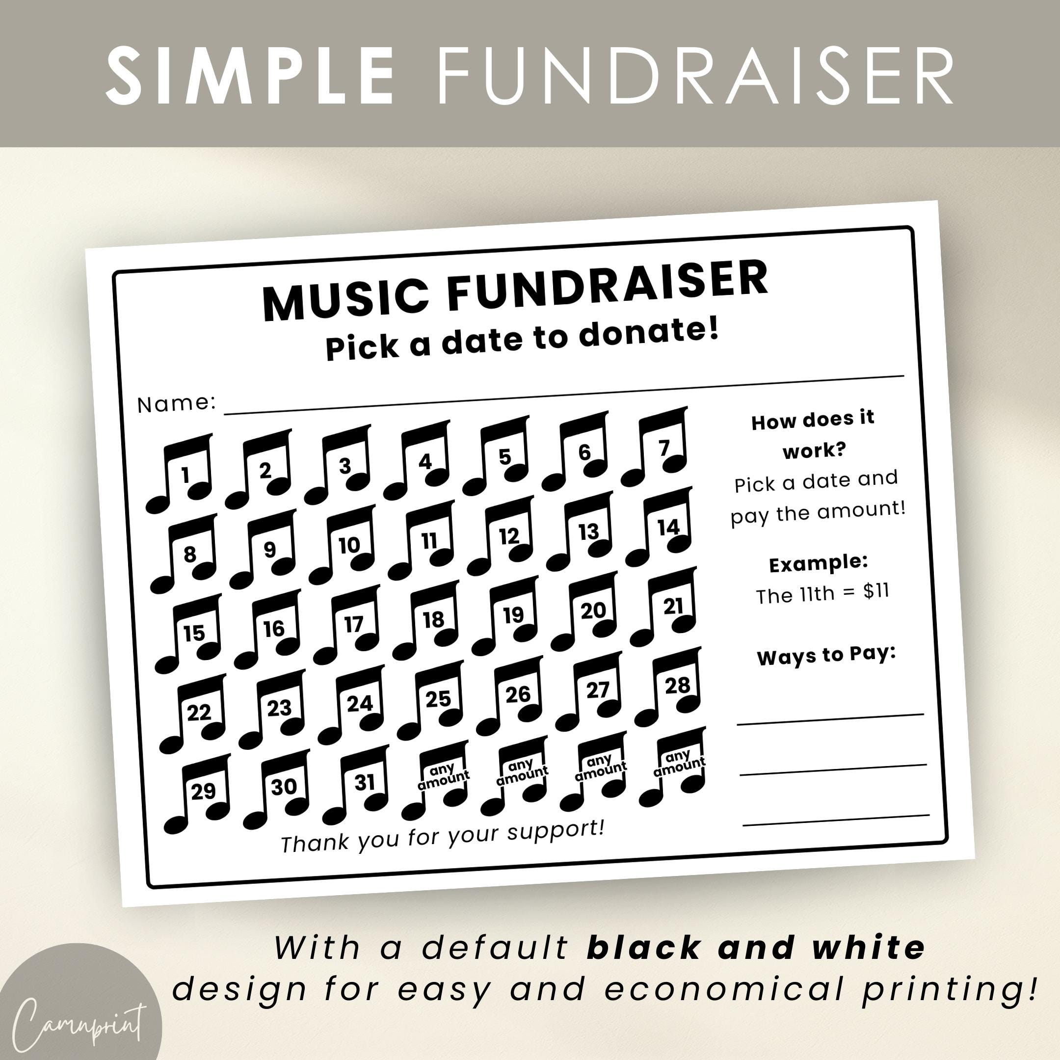 Music Fundraiser Calendar for Marching Band, Choir Fundraiser Form ...