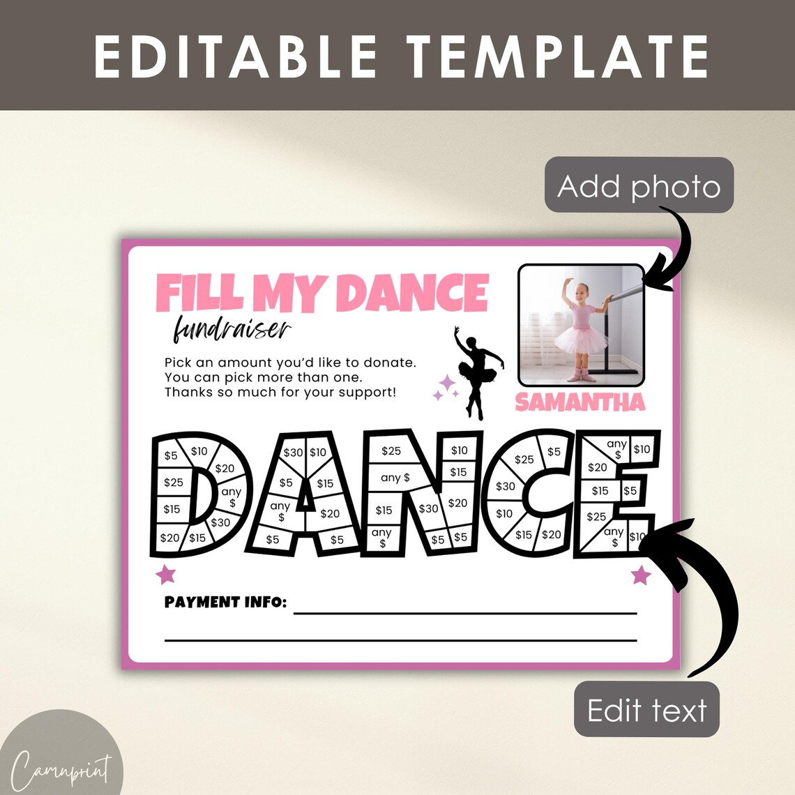 Dance Fundraiser, Fill My Dance Fundraiser Printable, Editable ...