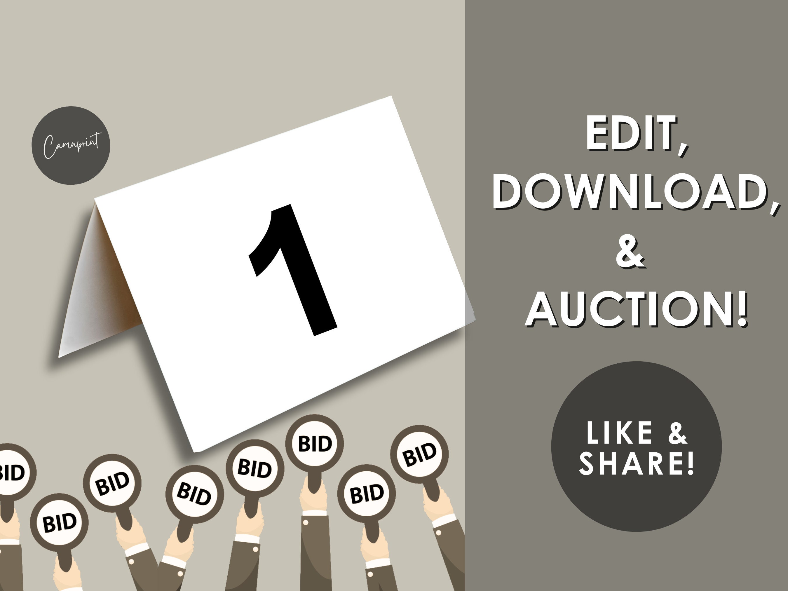 Auction Bid Card Printable, Fundraising Numbers, Numbered Cards ...