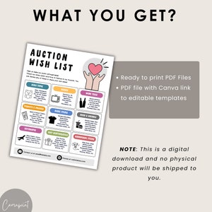 Auction Wish List for Silent Auction Live Auction Fundraiser Donation Request Flyer for School ...