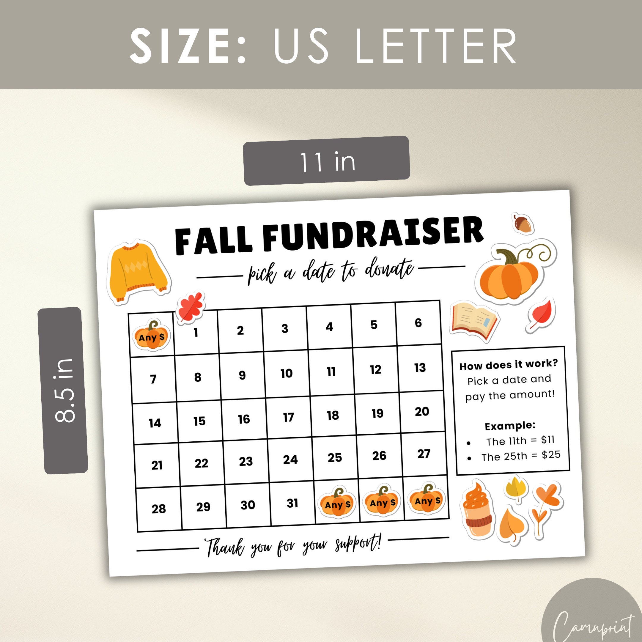 Fall Fundraiser Pick a Date to Donate Calendar Fundraiser for School ...