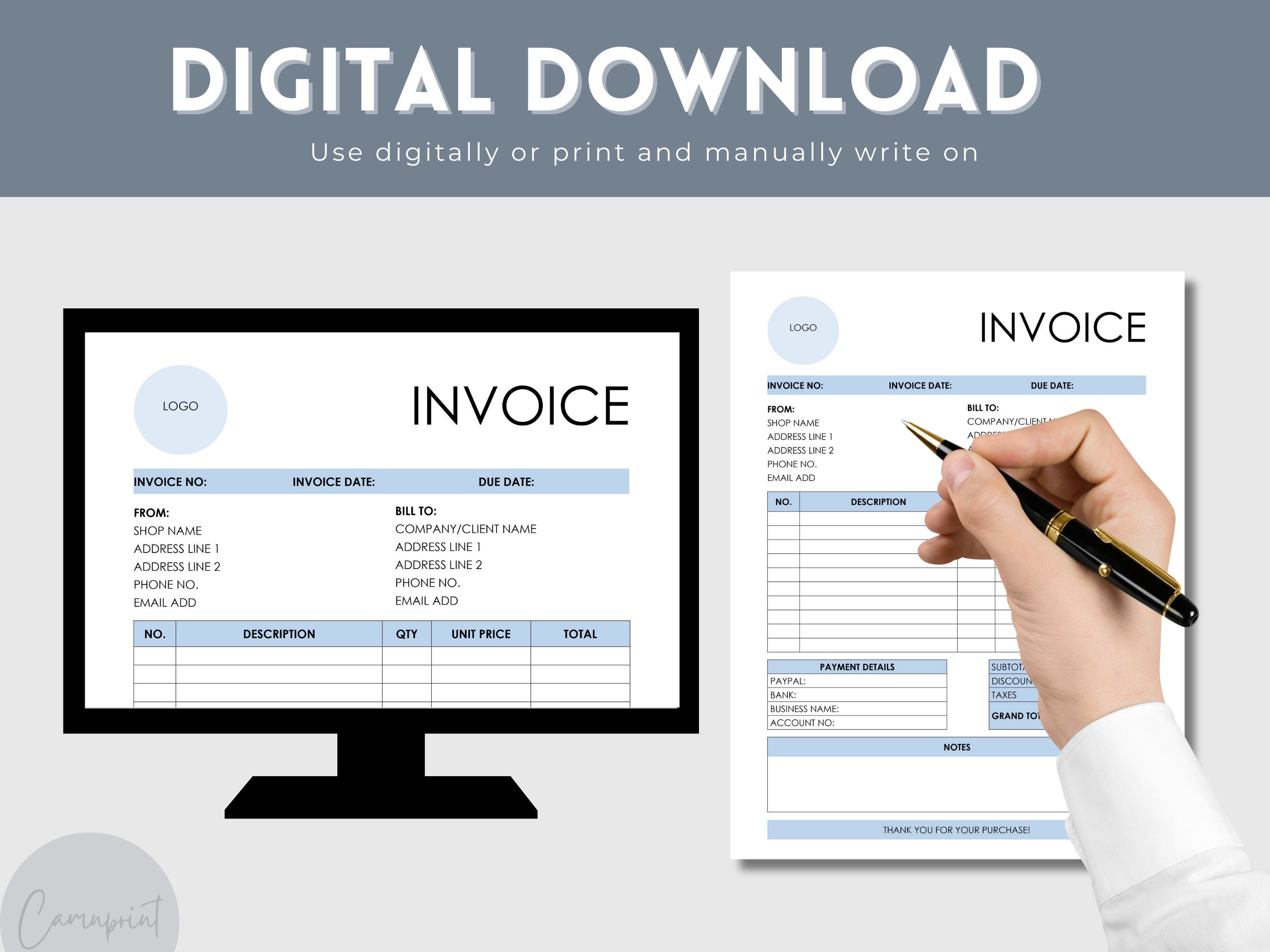 Invoice Template Editable, Modern & Professional Business Invoice ...