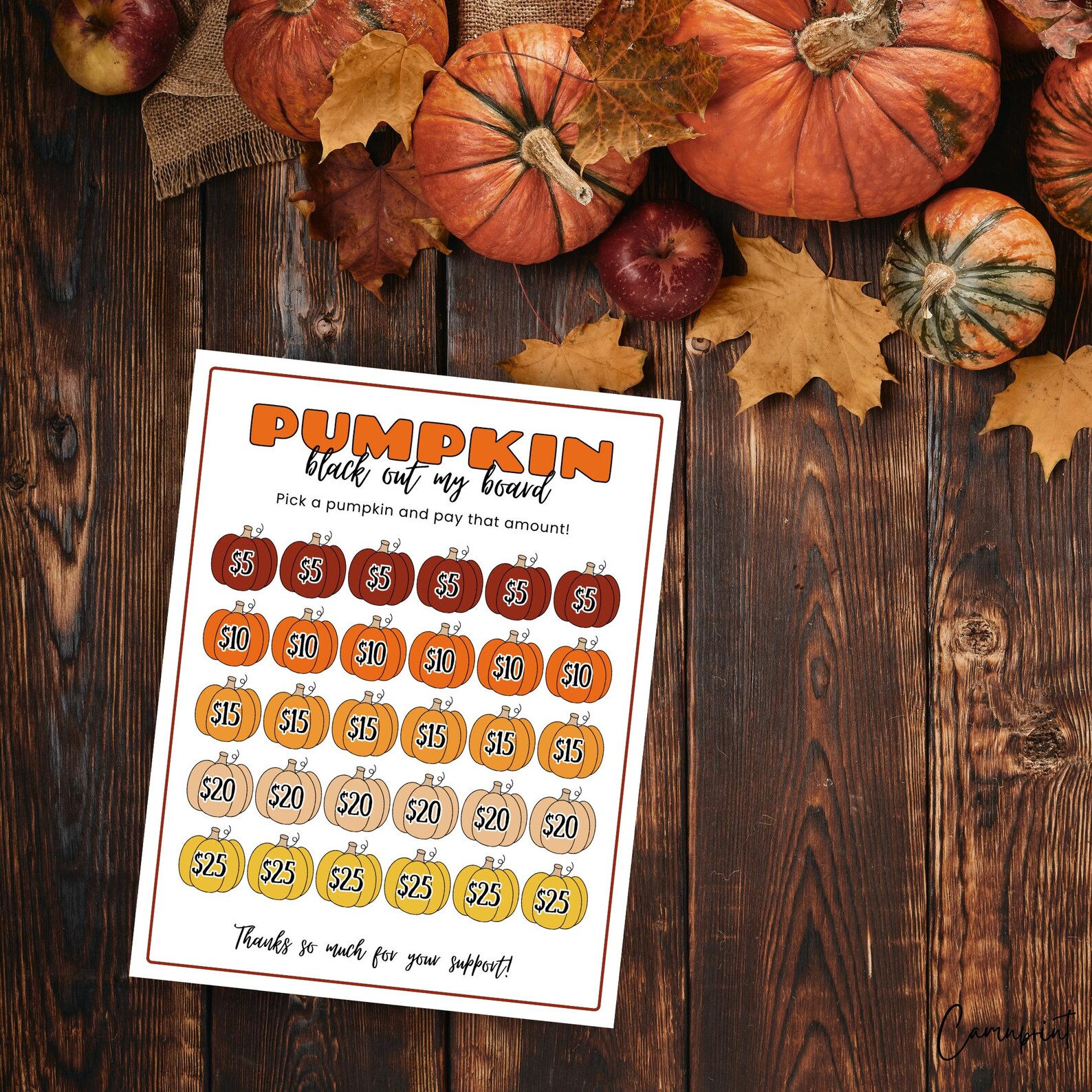 Fall Fundraiser Blackout Board, Halloween Fundraiser Printable Pumpkin ...
