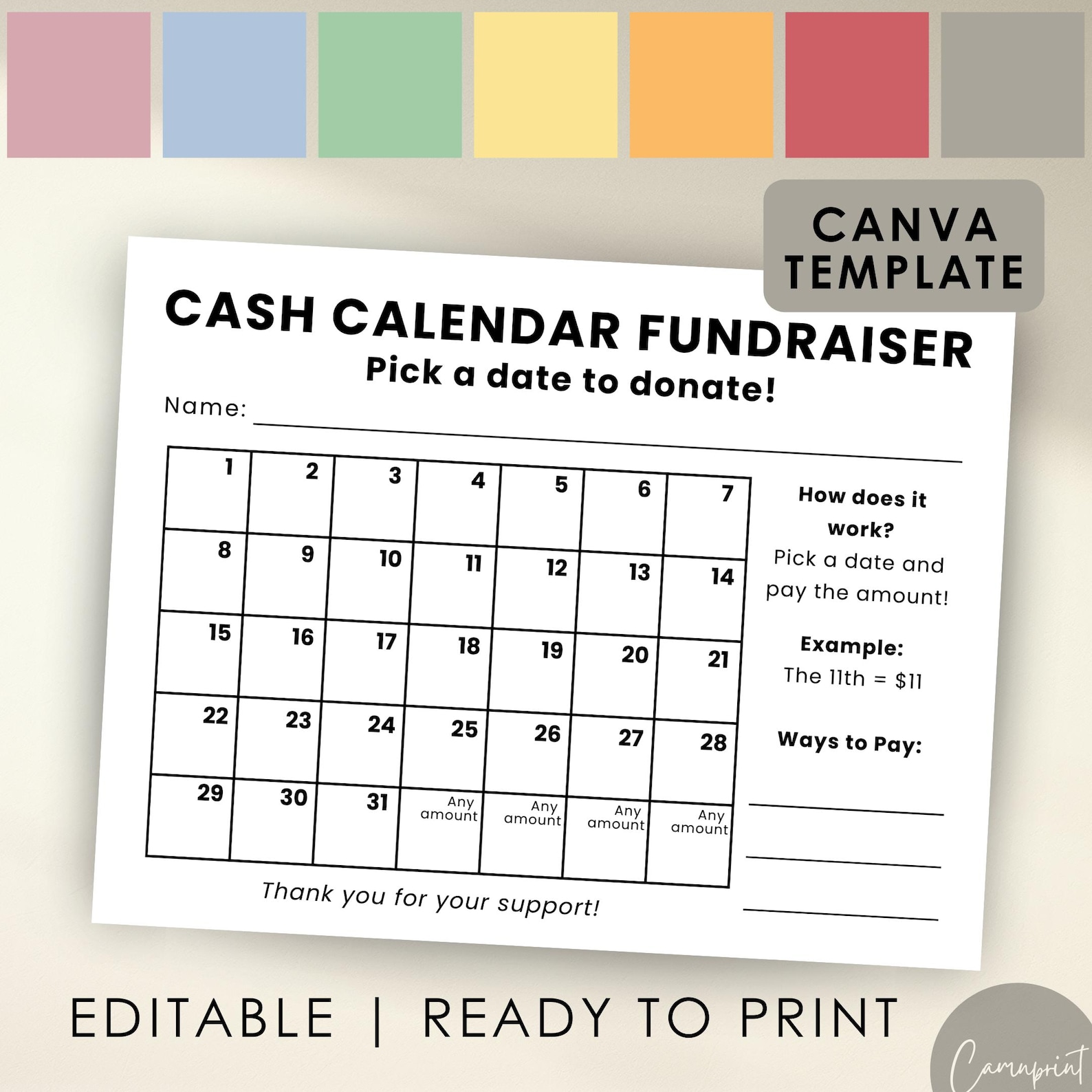 Calendar Fundraiser Template for Sports Fundraiser, Nonprofit ...