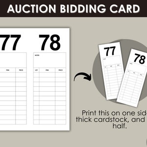Auction Bid Card Printable Bid Cards With Notes, Numbered Card ...
