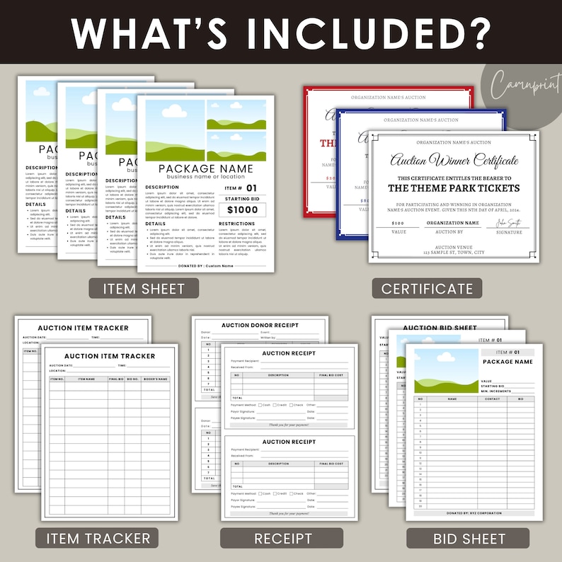 Editable Auction Bundle Item Description Sheet, Auction Bid Sheet ...