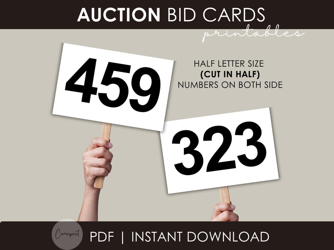 Auction Bid Card Printable for Non-profit School Auction, Charity ...