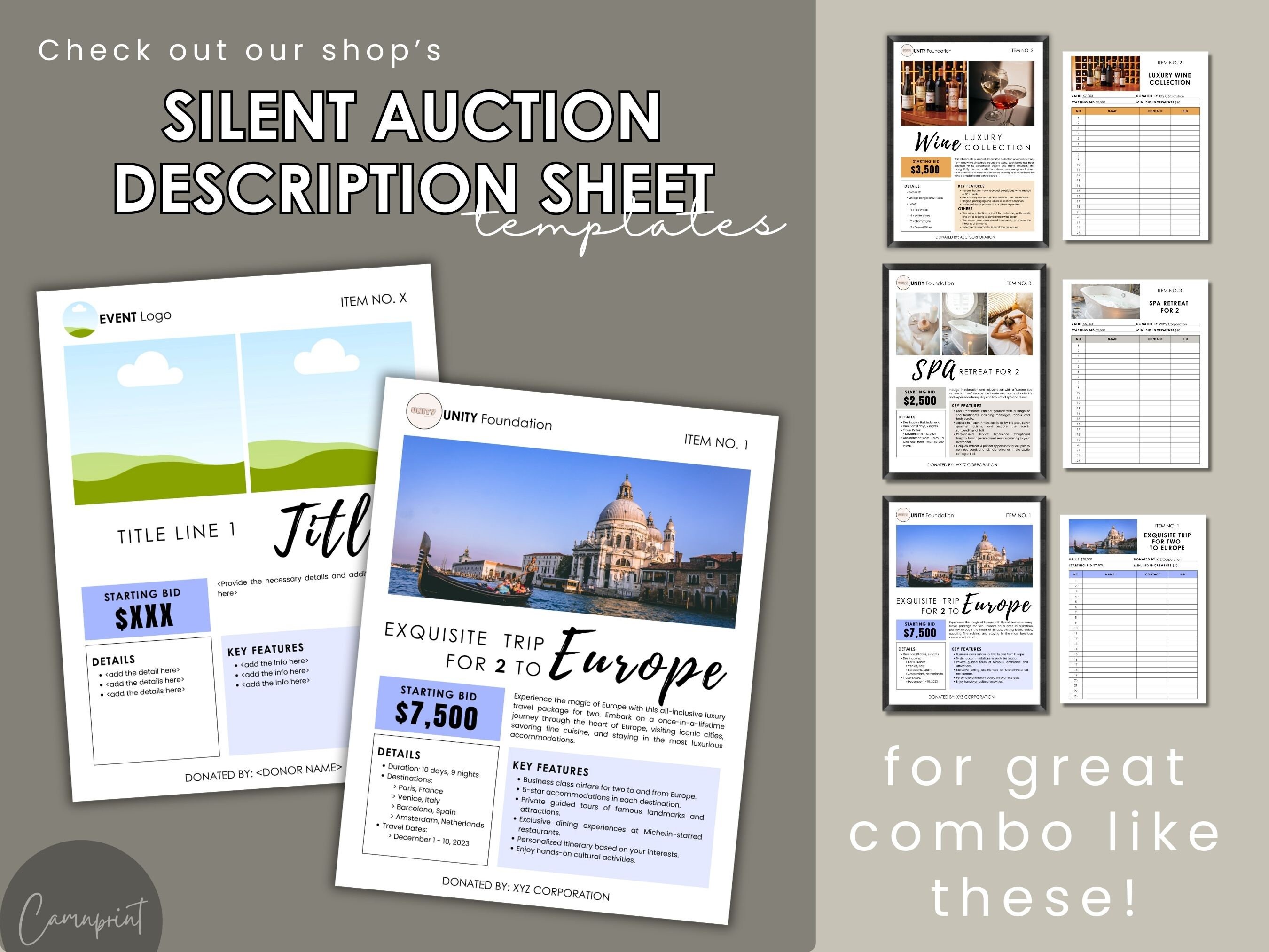 Editable Silent Auction Bid Sheet, Silent Auction Sign up Sheet ...