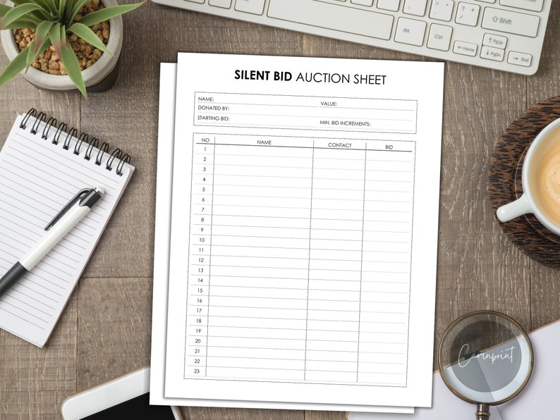 Editable Silent Auction Bid Sheet, Silent Auction Sign up Sheet ...