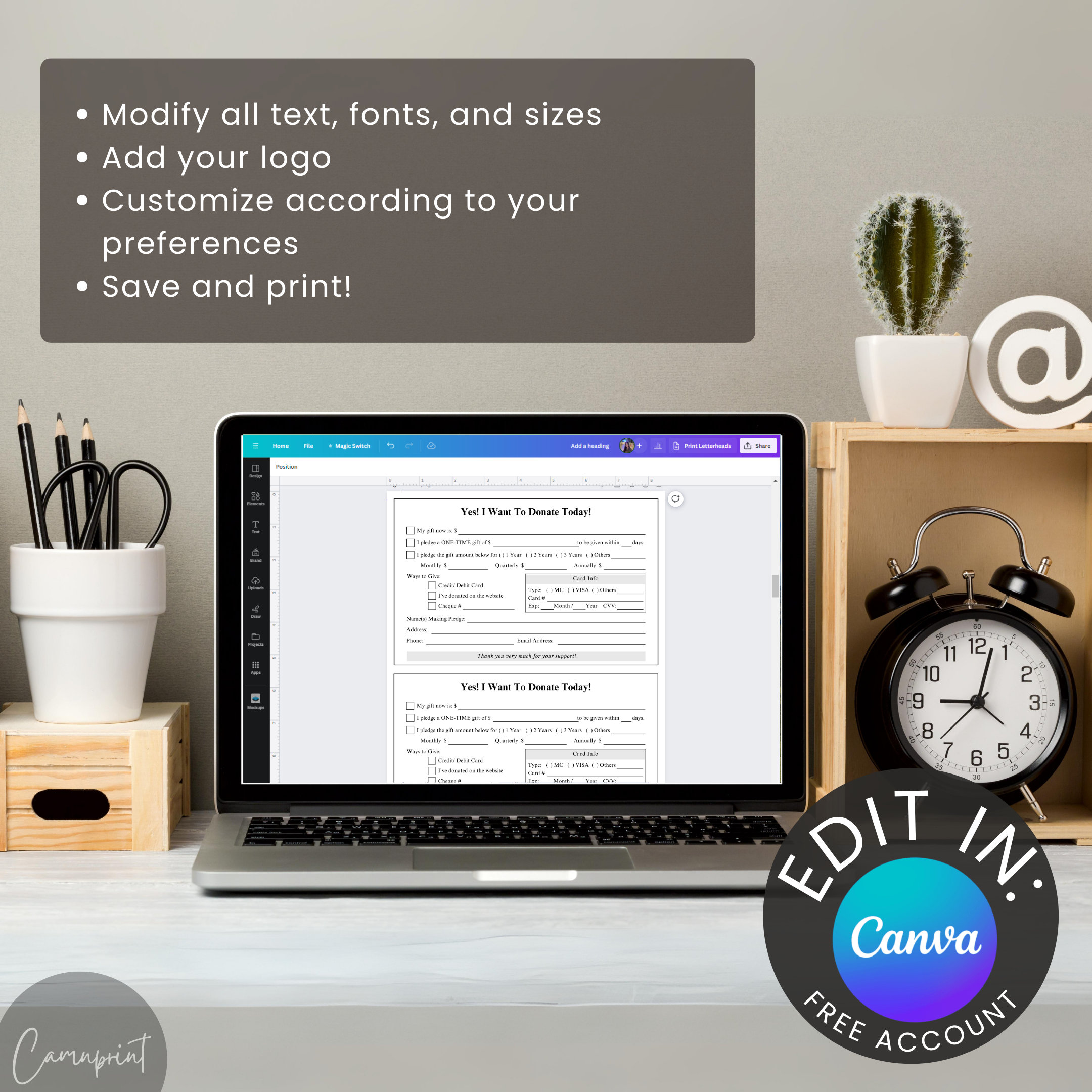 Editable Donation Card Printable Pledge Form, Donation Form, Donation ...