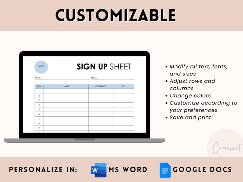 Editable Sign up Sheet Template, Sign up Sheet, Printable Sign up Form ...