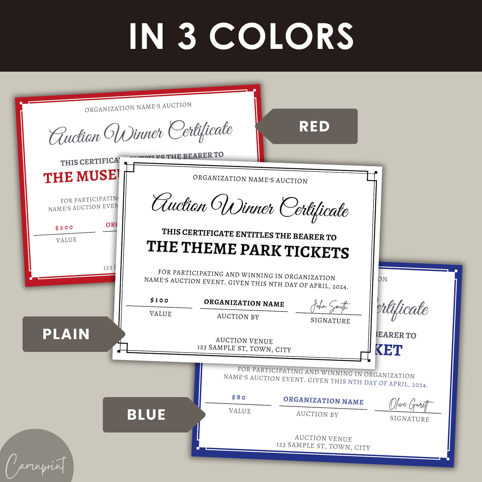 Editable Silent Auction Winner Certificate Template, Auction Item ...