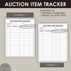 Editable Auction Bundle Item Description Sheet, Auction Bid Sheet ...