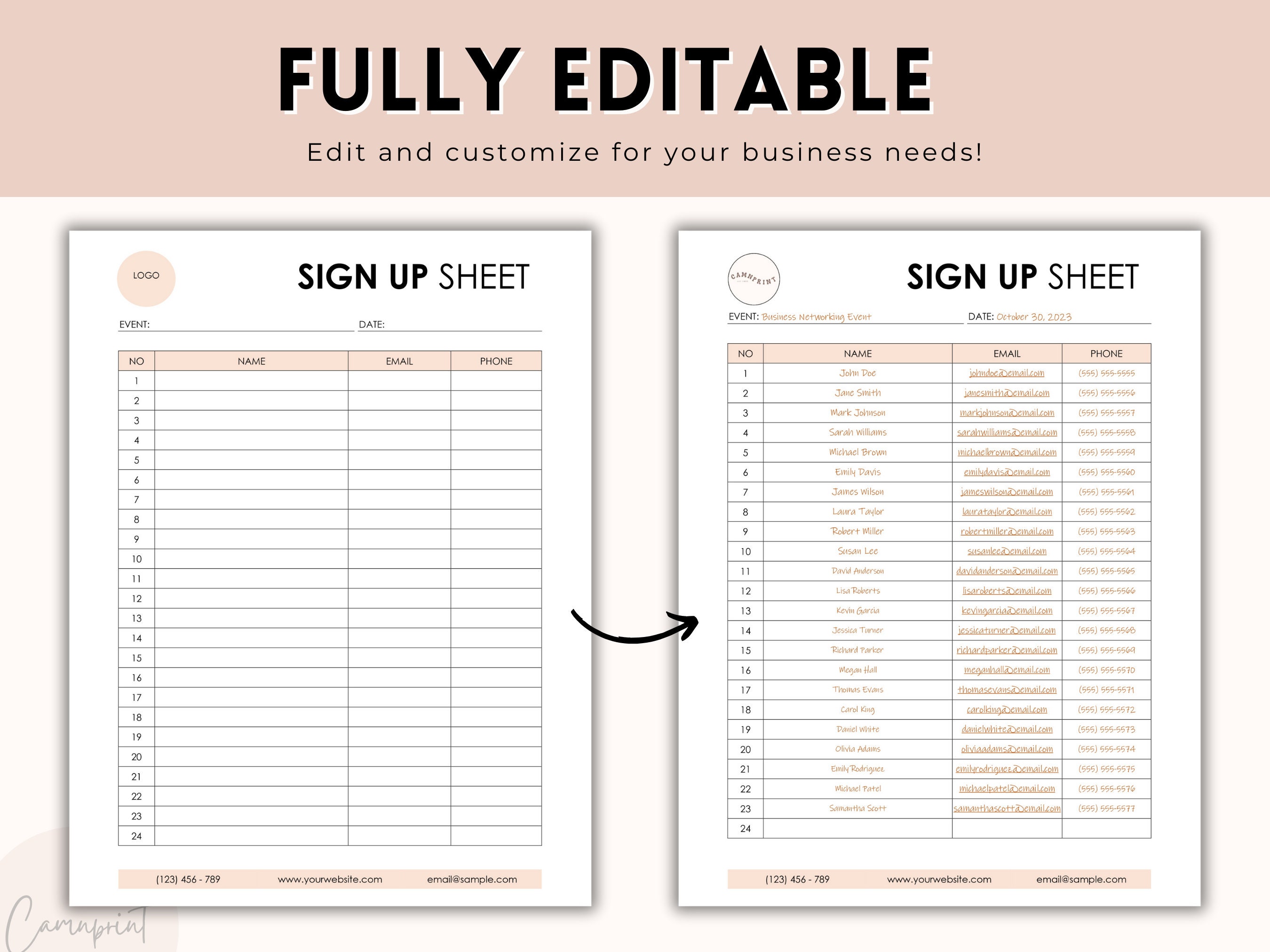 Editable Sign up Sheet Template, Sign up Sheet, Printable Sign up Form ...