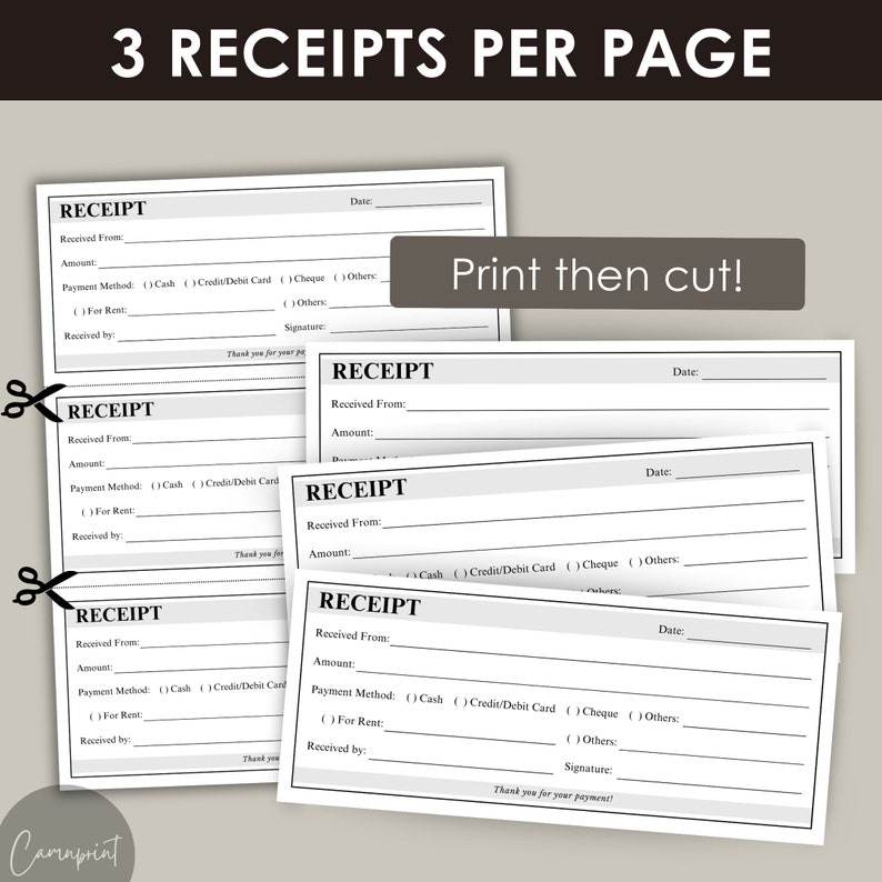 Simple Rent Receipt Template, Printable Receipt for Rental Payment ...