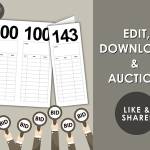 Auction Bid Card Printable Numbered Cards With Notes, Auction Printable ...