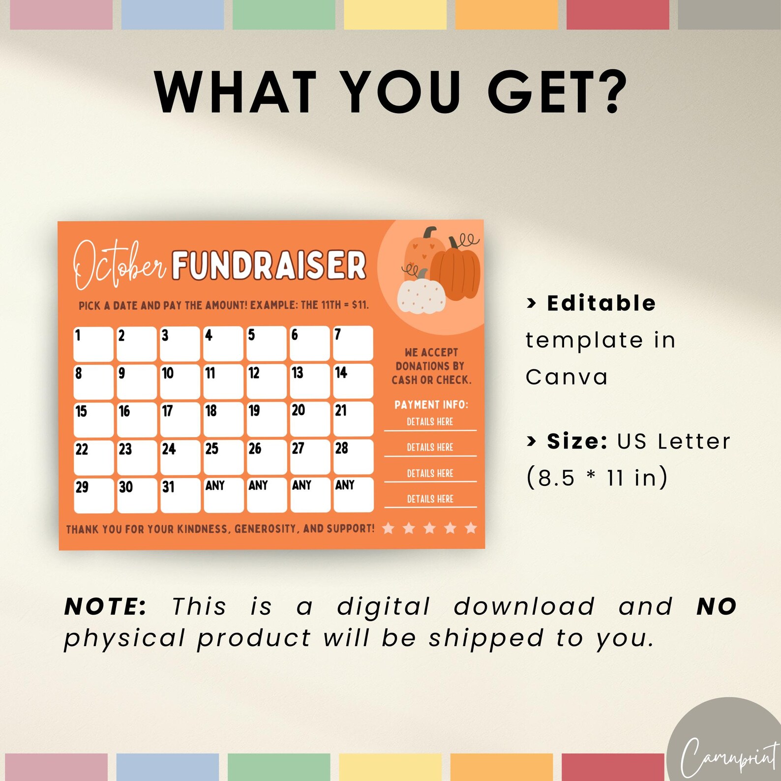 October Fundraiser Editable Fundraiser Calendar Pick A Date to Donate ...