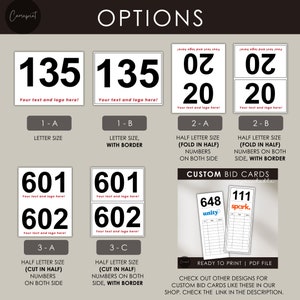 Custom Auction Bid Card Printable, Fundraising Numbers, Numbered Cards ...
