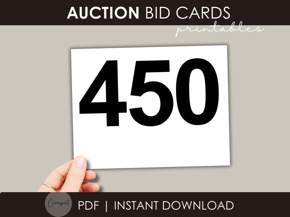 Auction Bid Card Printable for Non-profit School Auction Charity ...
