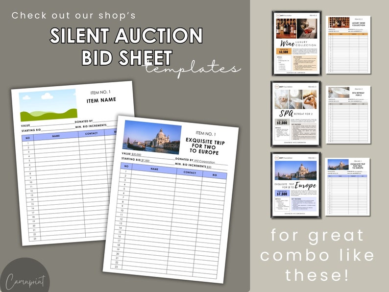 Editable Silent Auction Item Description Sheet, Auction Info Sheet ...