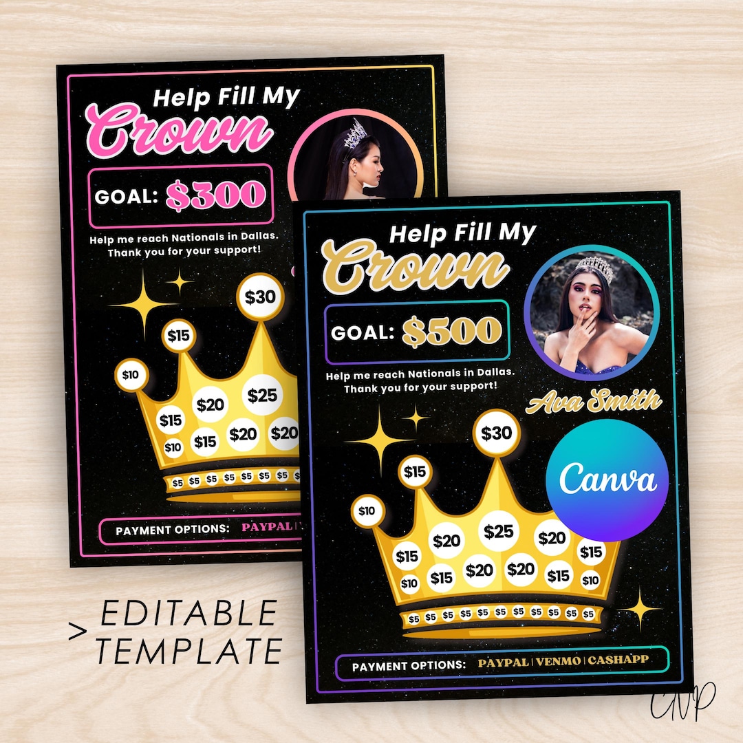 Fill My Crown Fundraiser for Pageant Fundraising, Editable Canva ...