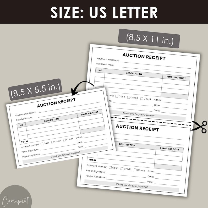 Silent Auction Receipt Template, Editable Auction Template for School ...