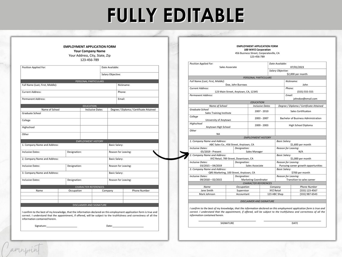 Employment Application, Employee Application Form, Job Application ...
