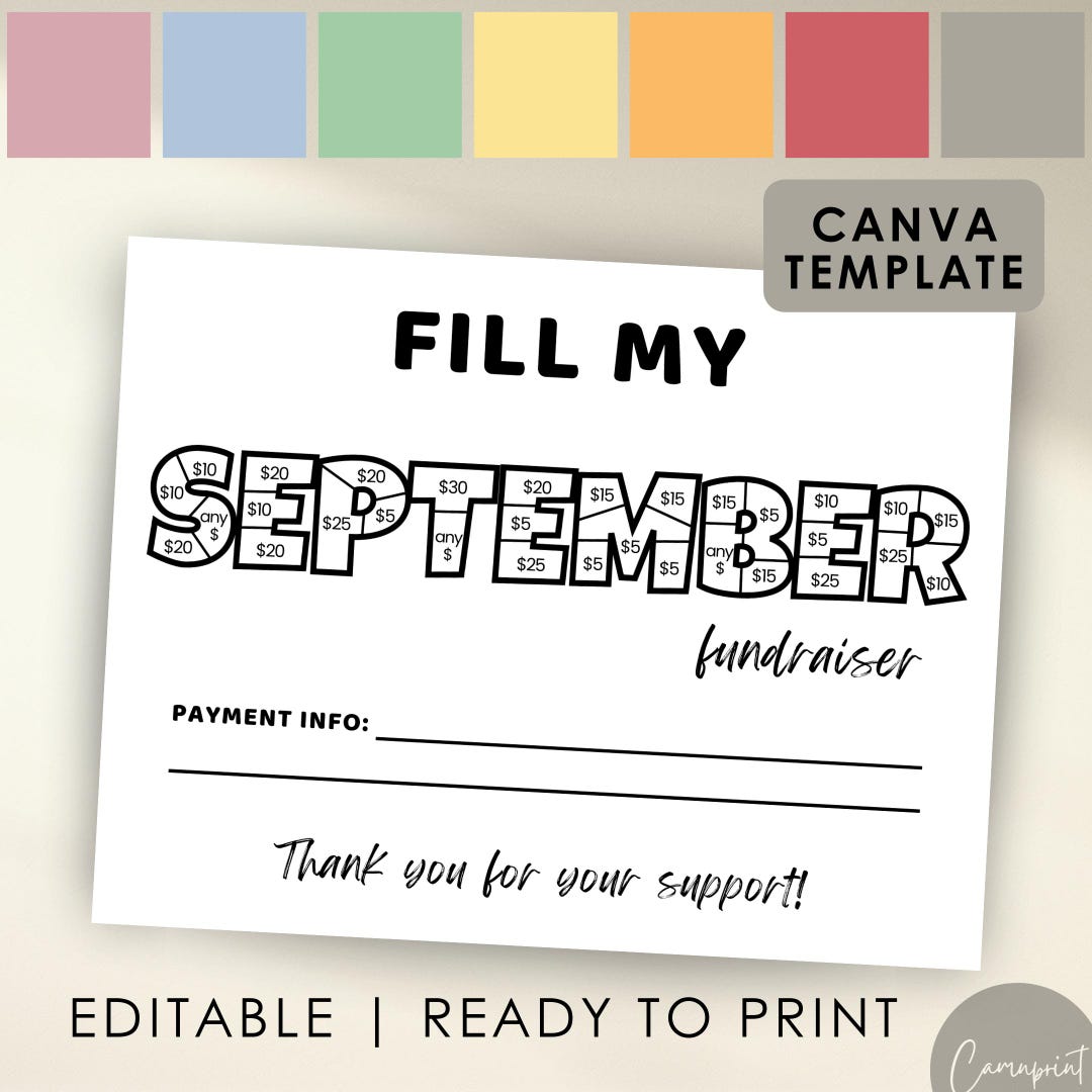 Fill My Month September Fundraiser Black Out Board, September Calendar ...