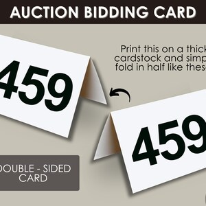 Auction Bid Card Printable, Fundraising Numbers, Numbered Cards ...