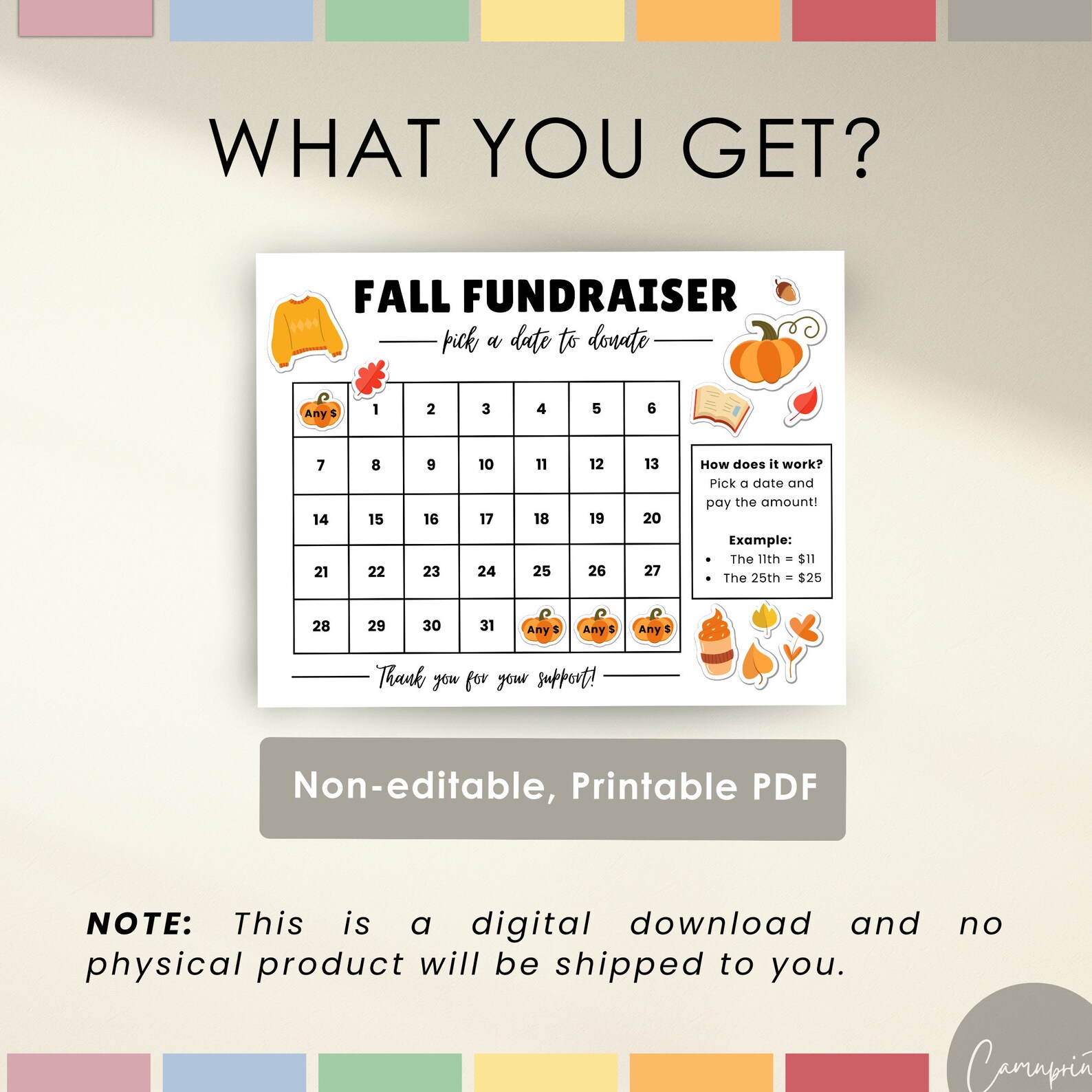 Fall Fundraiser Pick a Date to Donate Calendar Fundraiser for School ...