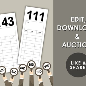 Auction Bid Card Printable Bid Cards With Notes, Numbered Card ...