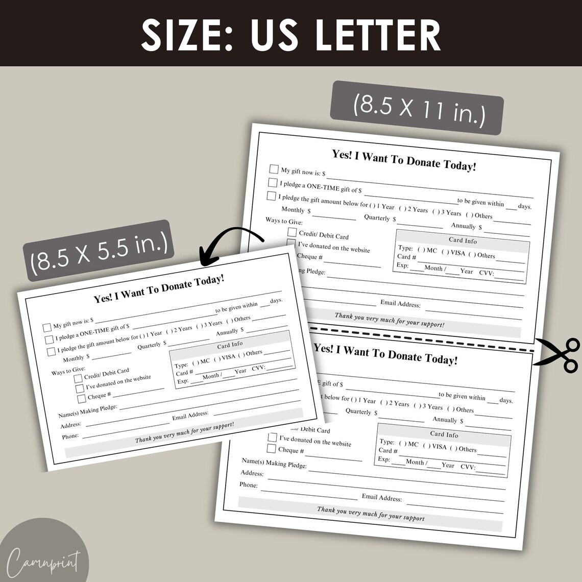 Editable Donation Card Printable Pledge Form, Donation Form, Donation ...