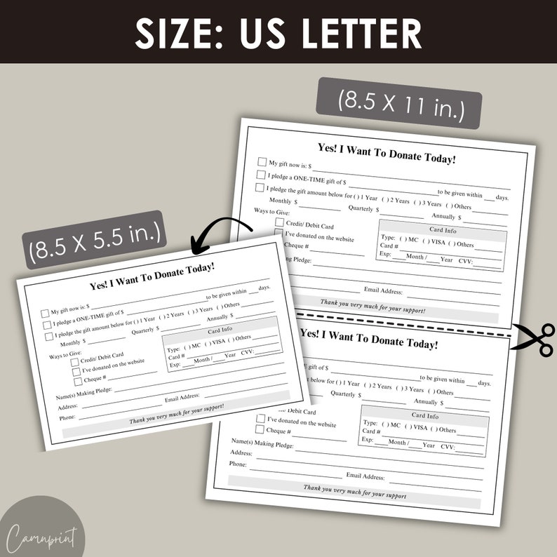 Editable Donation Card Printable Pledge Form, Donation Form, Donation ...