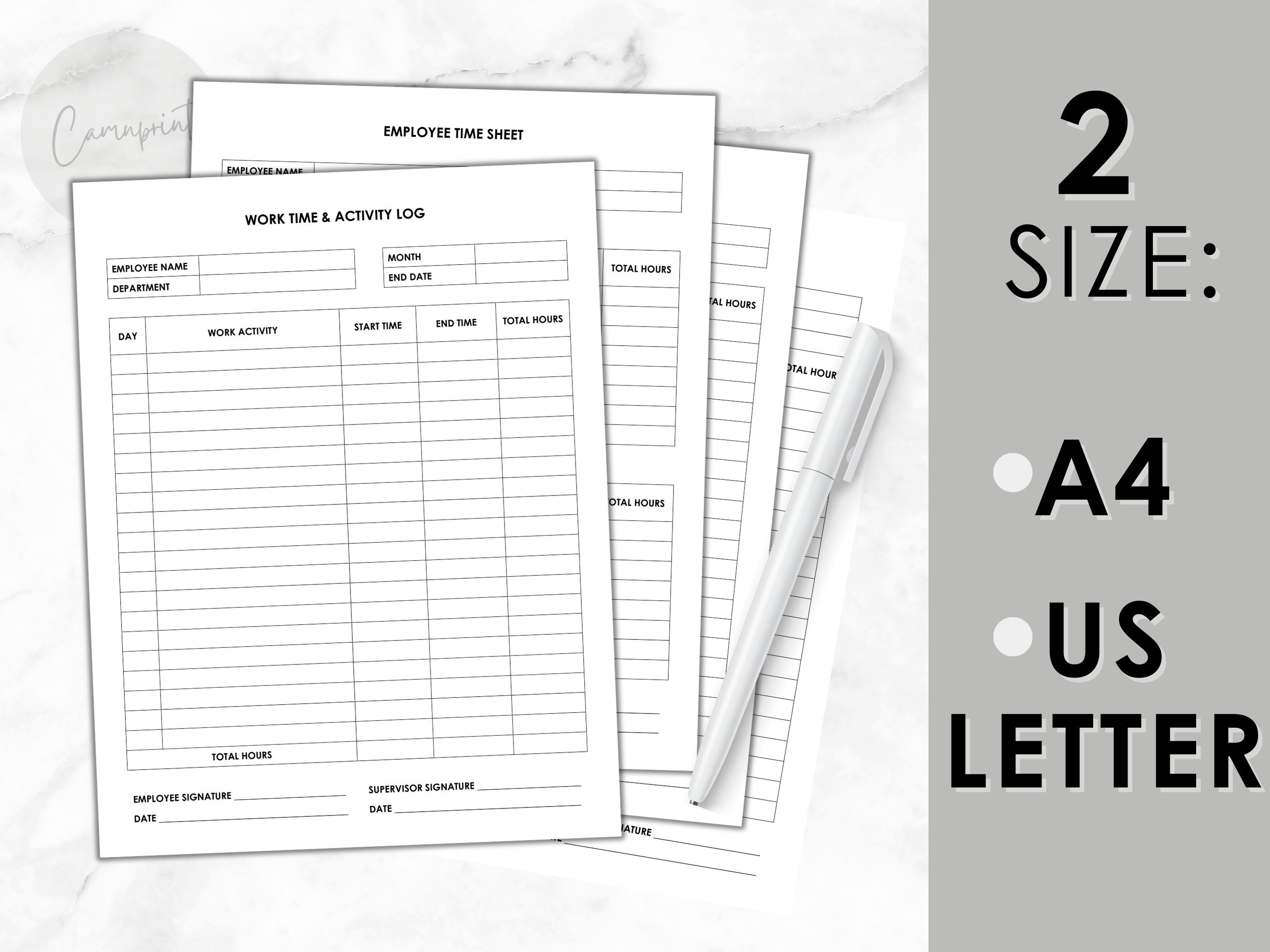 Employee Time Sheet Editable, Printable Time Card, Work Time Tracker ...
