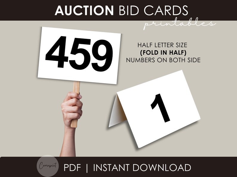 Auction Bid Card Printable, Fundraising Numbers, Numbered Cards ...