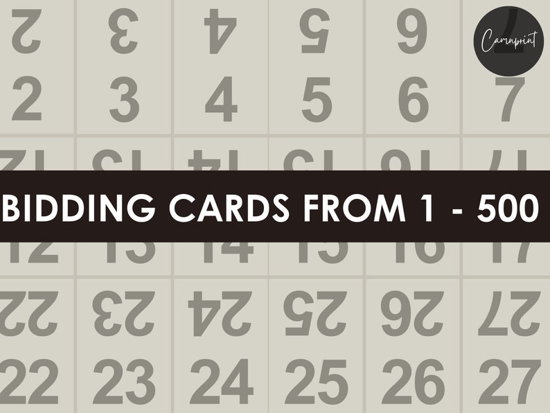 Auction Bid Card Printable, Fundraising Numbers, Numbered Cards ...